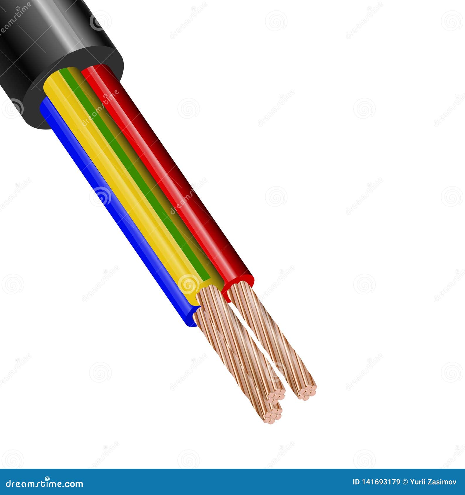 Flexible Three-wire Electrical Cable Isolated on White Background ...