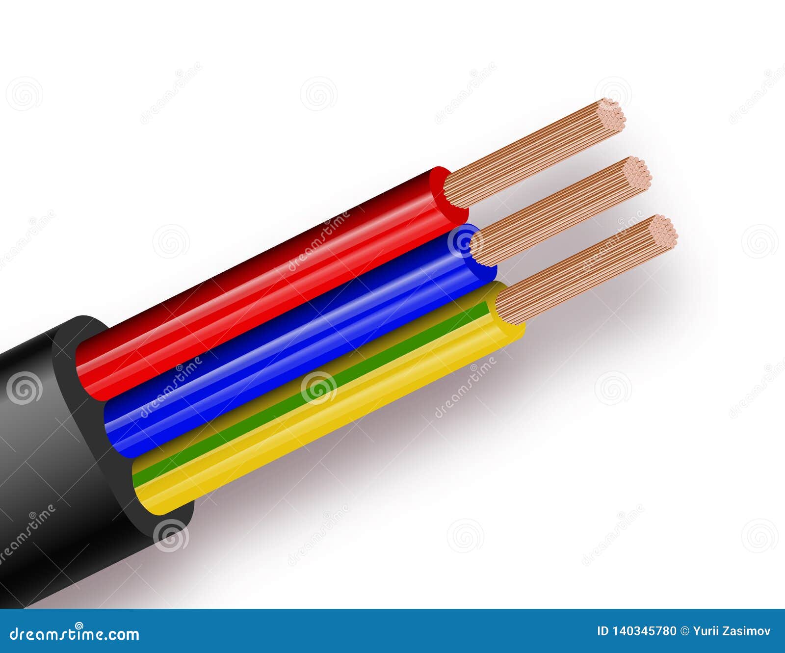 Flexible Three-wire Electrical Cable Isolated on White Background ...