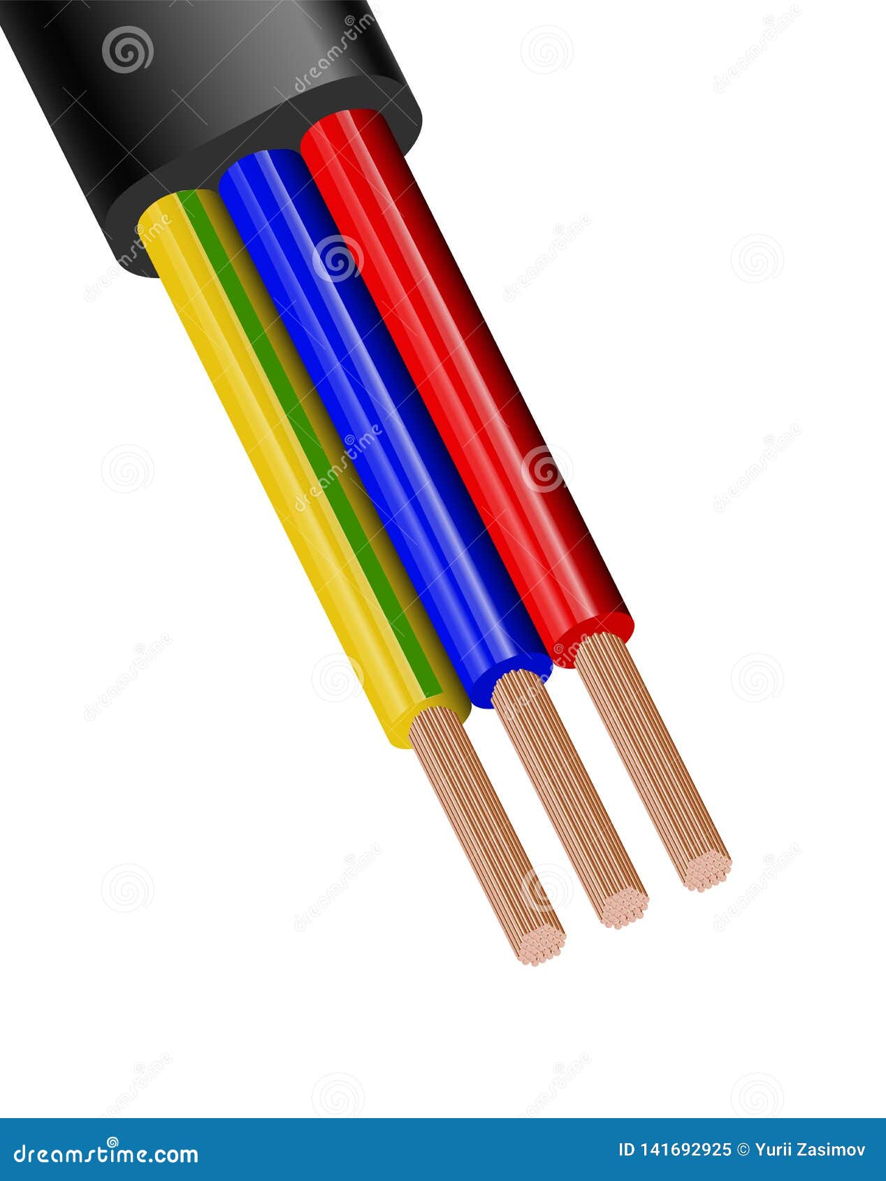 Flexible Three-wire Electrical Cable Isolated On White Background ...