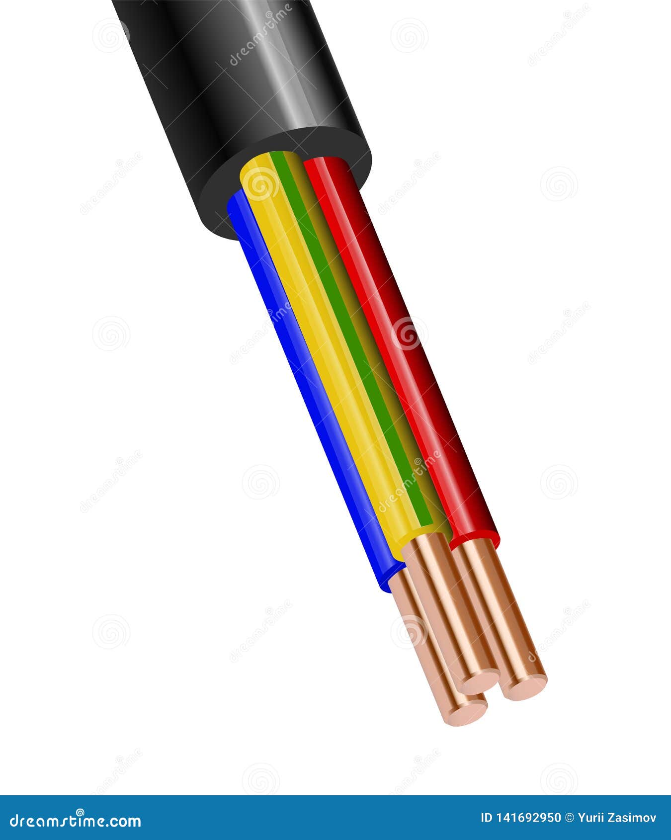 Flexible Three-wire Electrical Cable Isolated On White Background ...