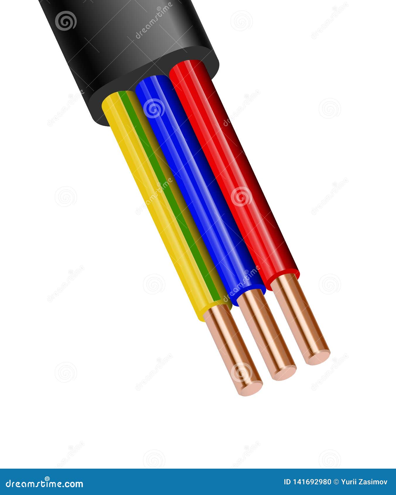 Flexible Three-wire Electrical Cable Isolated On White Background ...