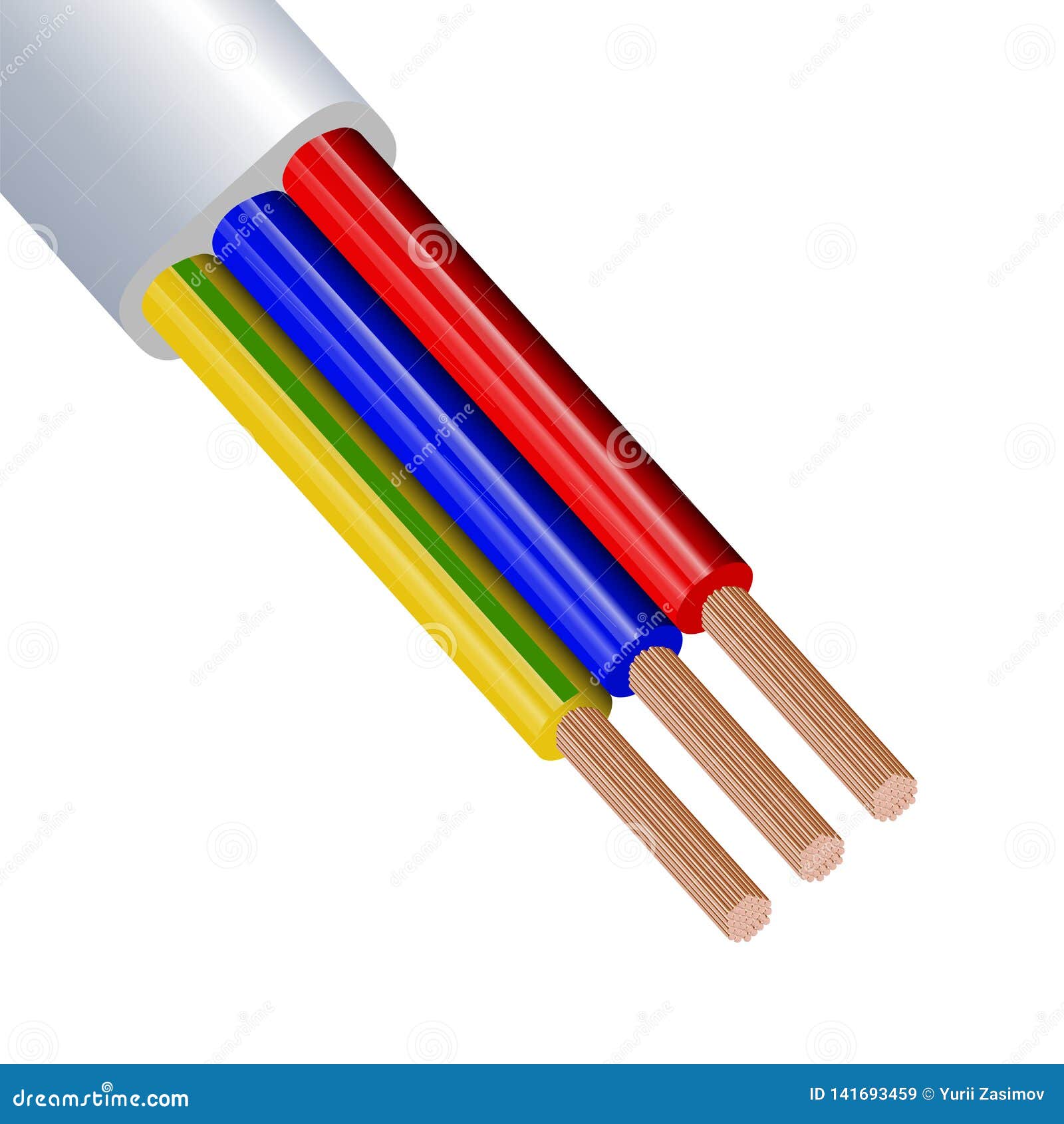 Flexible Three-wire Electrical Cable Isolated on White Background ...