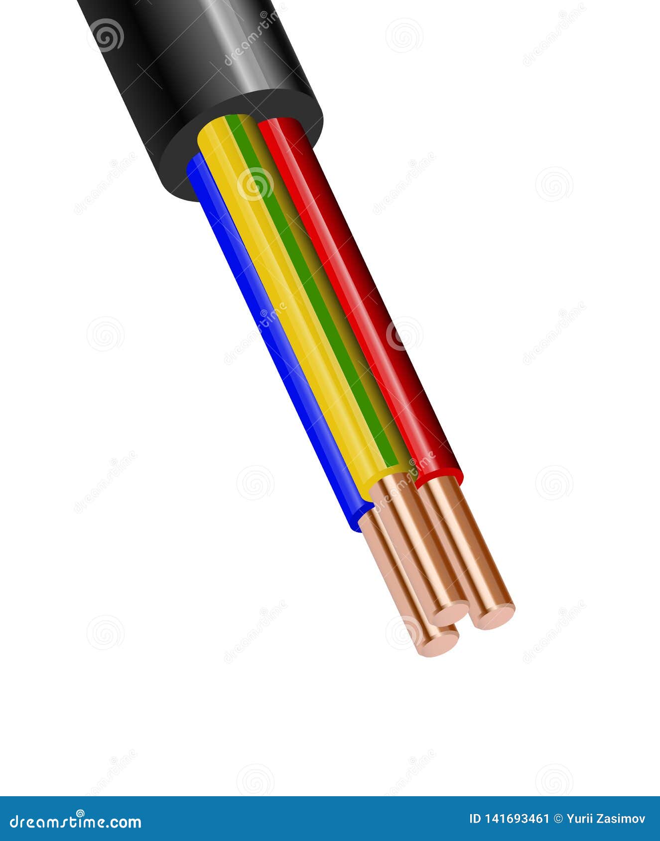 Flexible Three-wire Electrical Cable Isolated On White Background ...