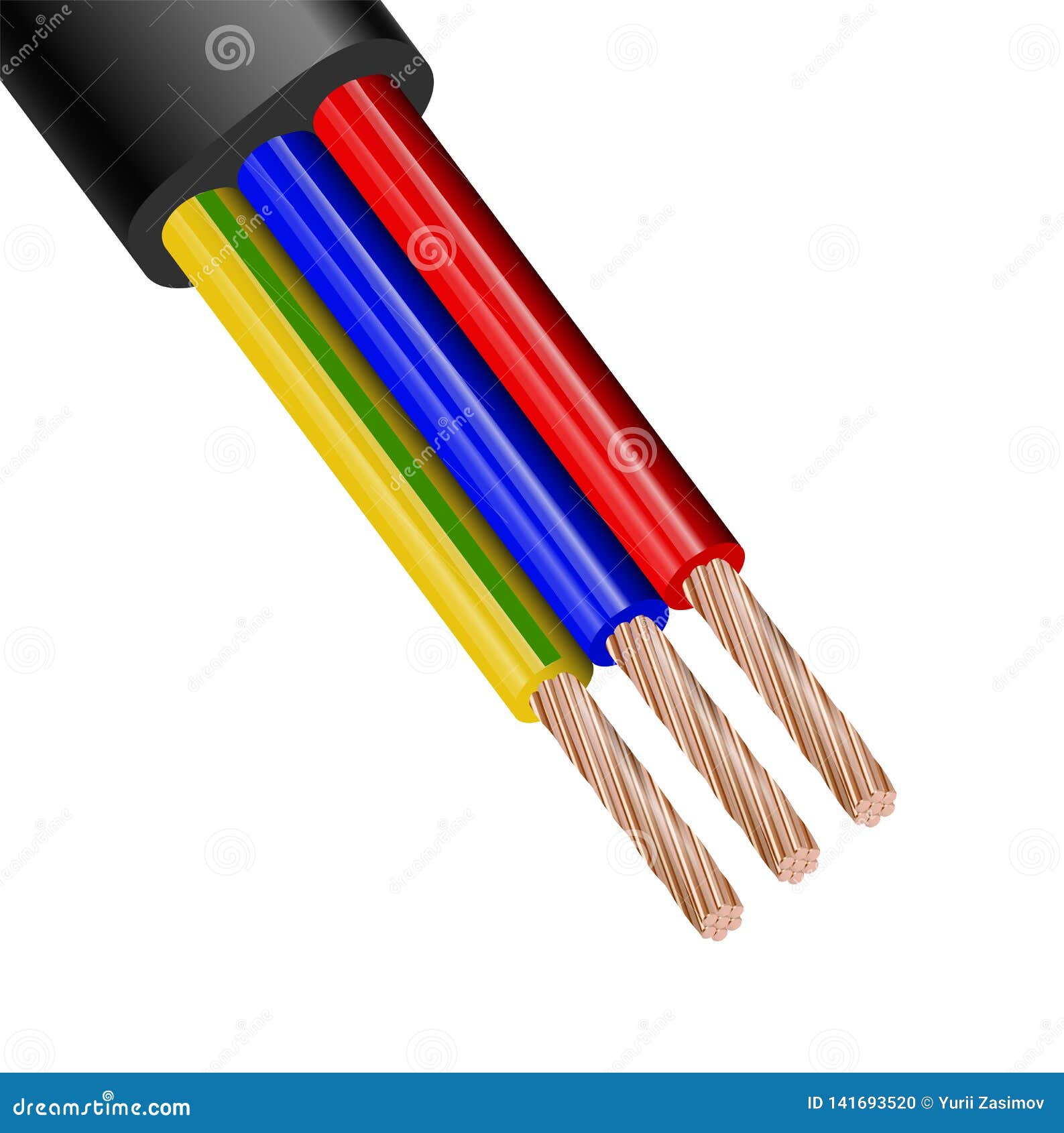 Flexible Three-wire Electrical Cable Isolated on White Background ...