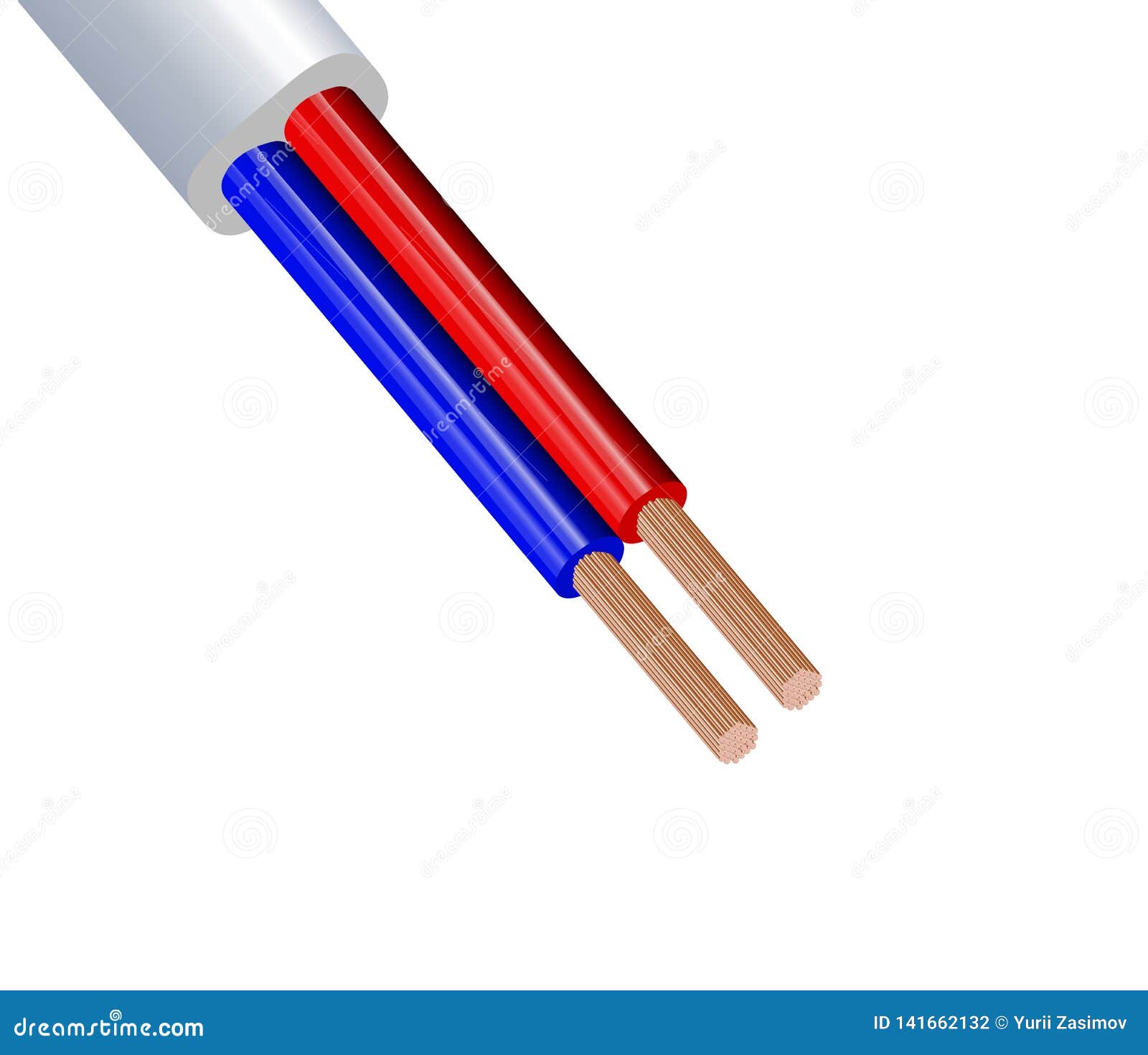 Flexible Two-wire Electrical Copper Cable Isolated on White Background ...