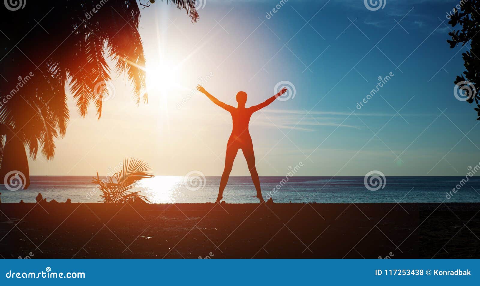 Flexible Woman Training on a Beach Stock Photo - Image of runner ...