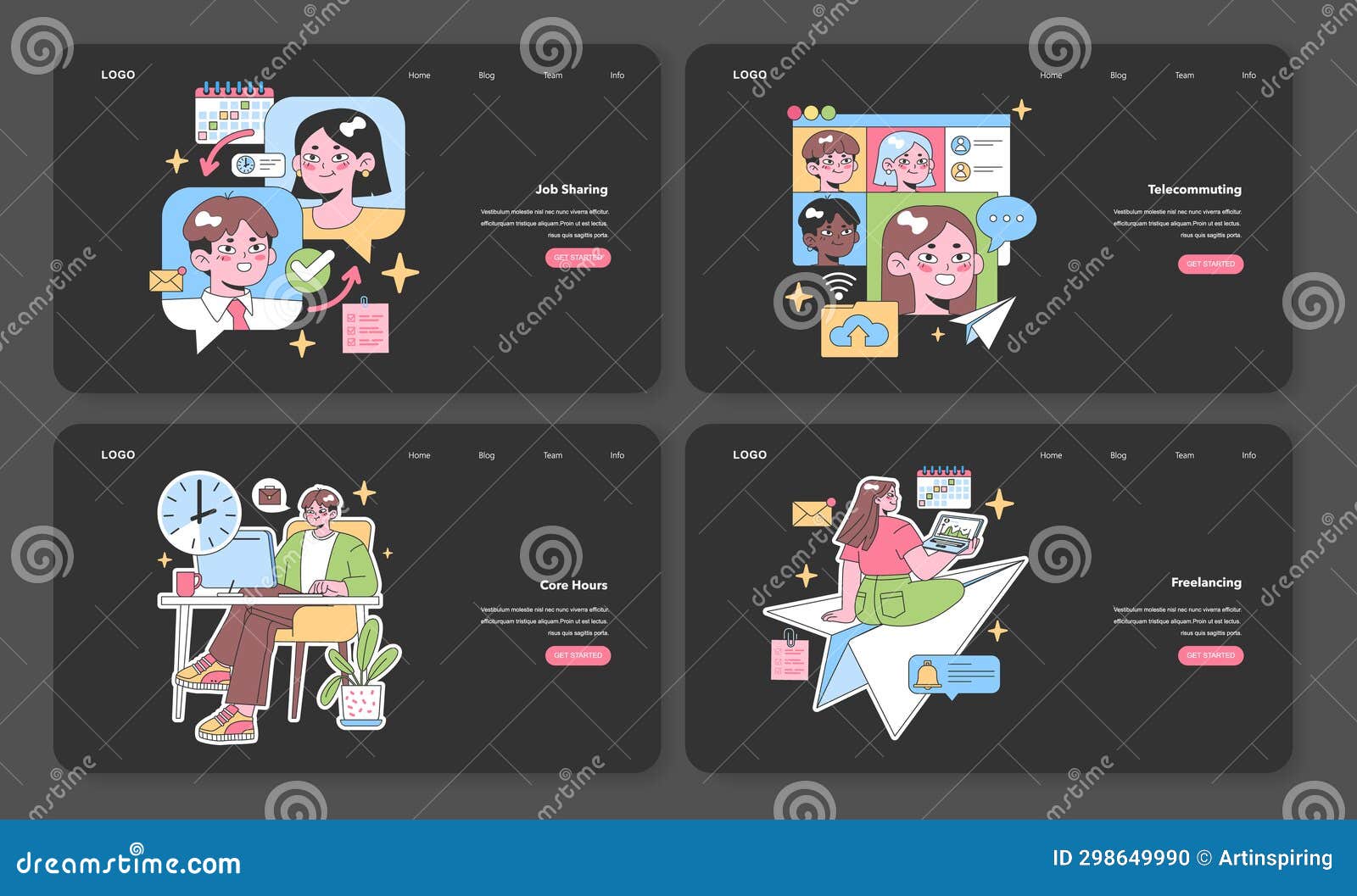 Flexible Work Options Set. Flat Vector Illustration. Stock Vector ...