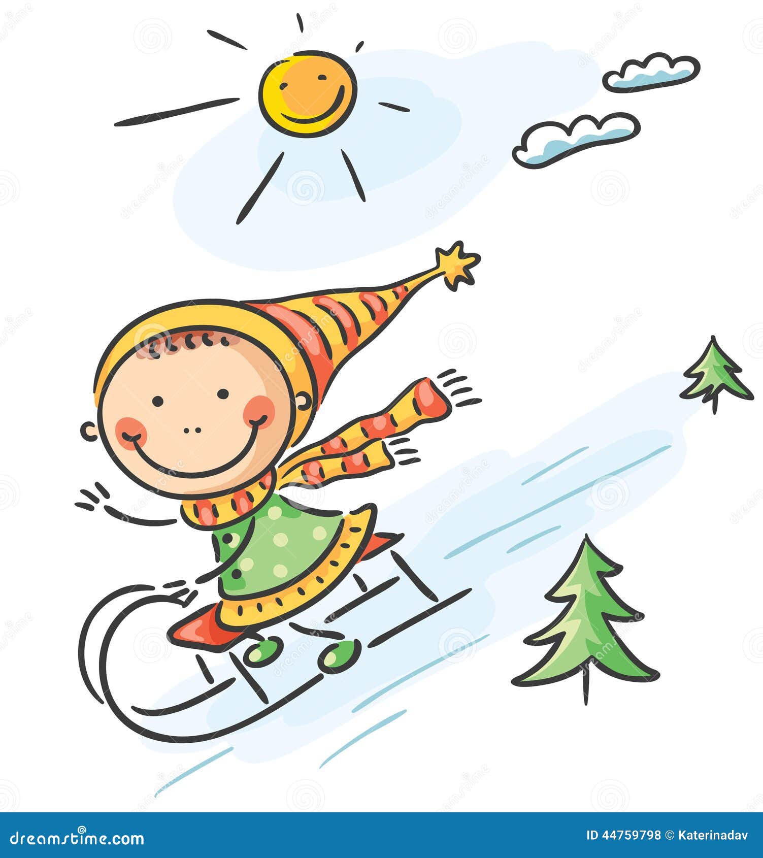 Flickas Vinteraktiviteter: åka Släde Vektor Illustrationer ...
