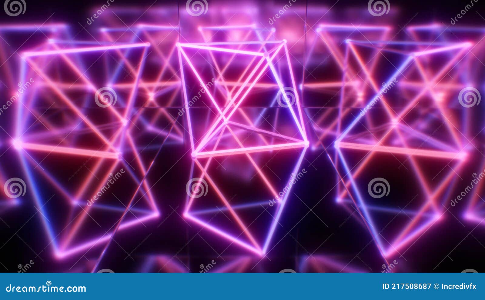 Flickering Neon Lights Flashing Sci Fi Abstract 3D Shape Reflection ...
