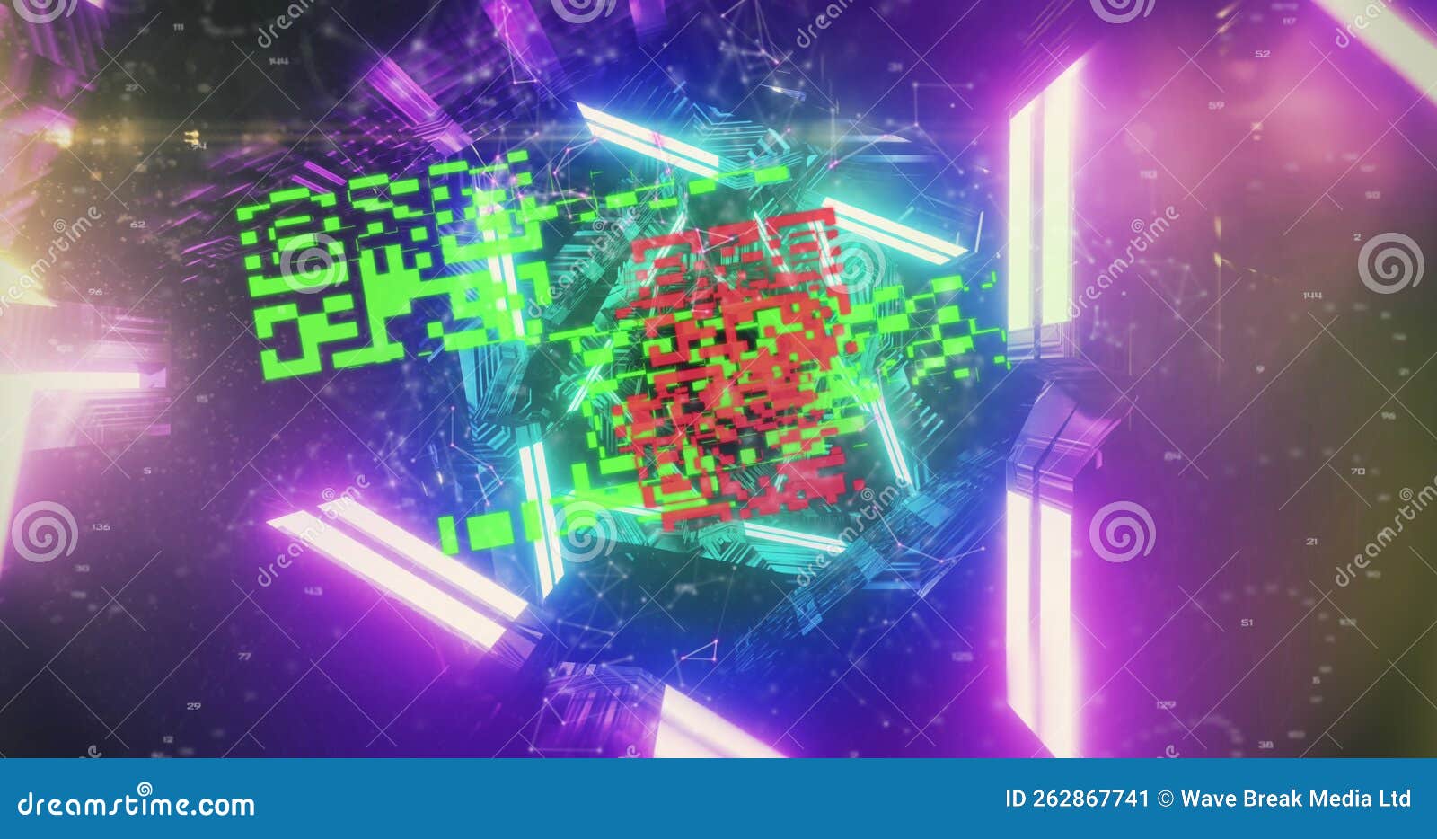 Flickering QR Code Against Glowing Tunnel Stock Illustration ...