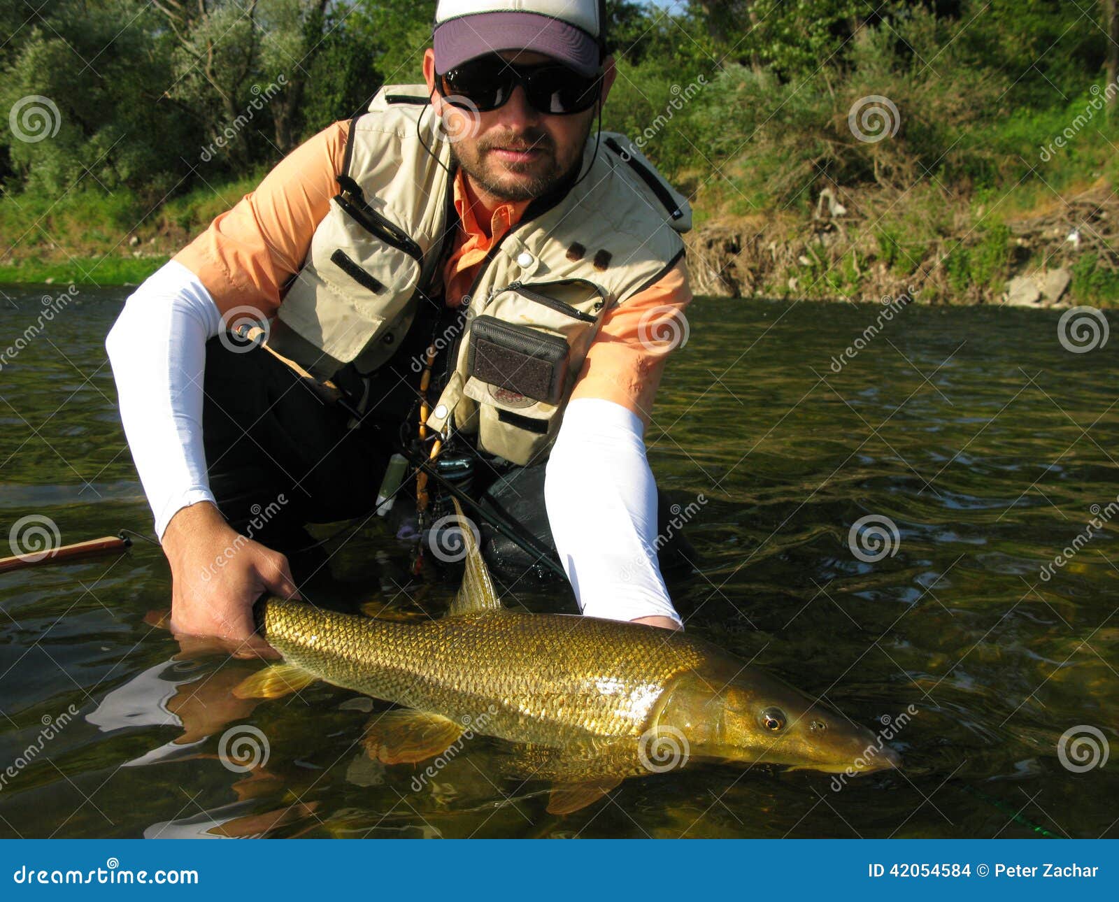 Fliegenfischen Im Ruhigen Wasser Stockfoto - Bild von meer, angler ...