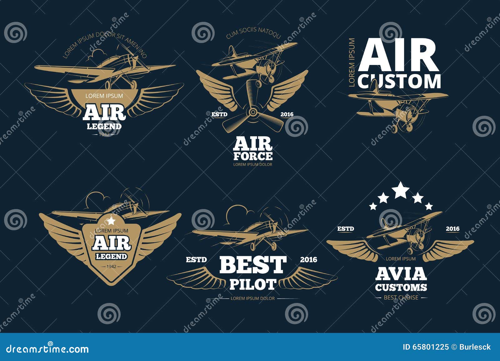 Air Force Labels. Vintage Army Badges Military Symbols Eagle Wings And ...