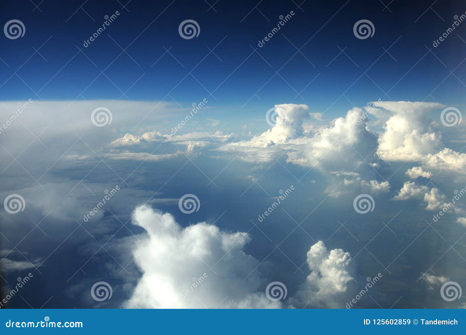 Flight in an Airplane Above the Clouds, Skyline, Sky Line Stock Image ...