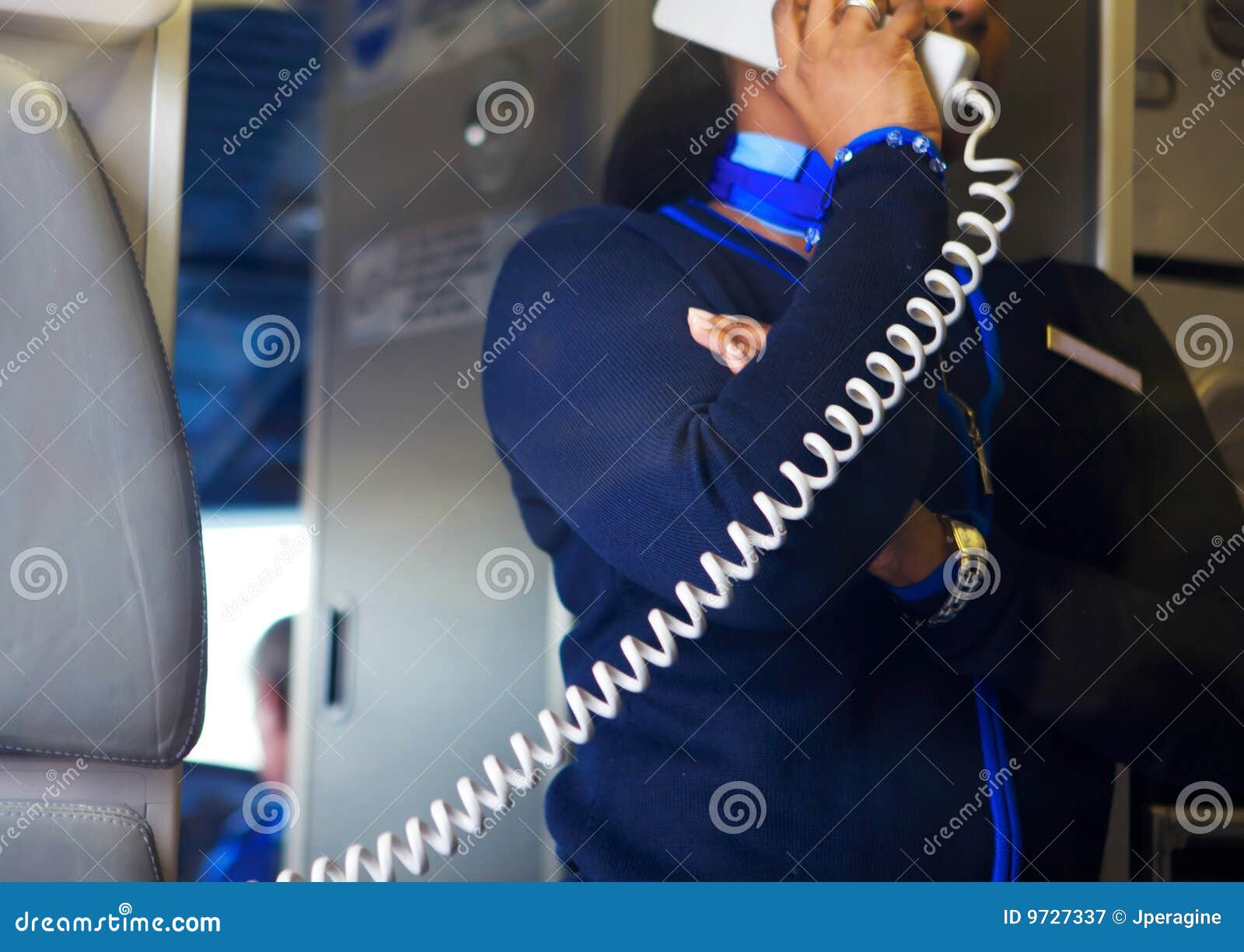 Flight Attendant Announcement Stock Image - Image of departure ...