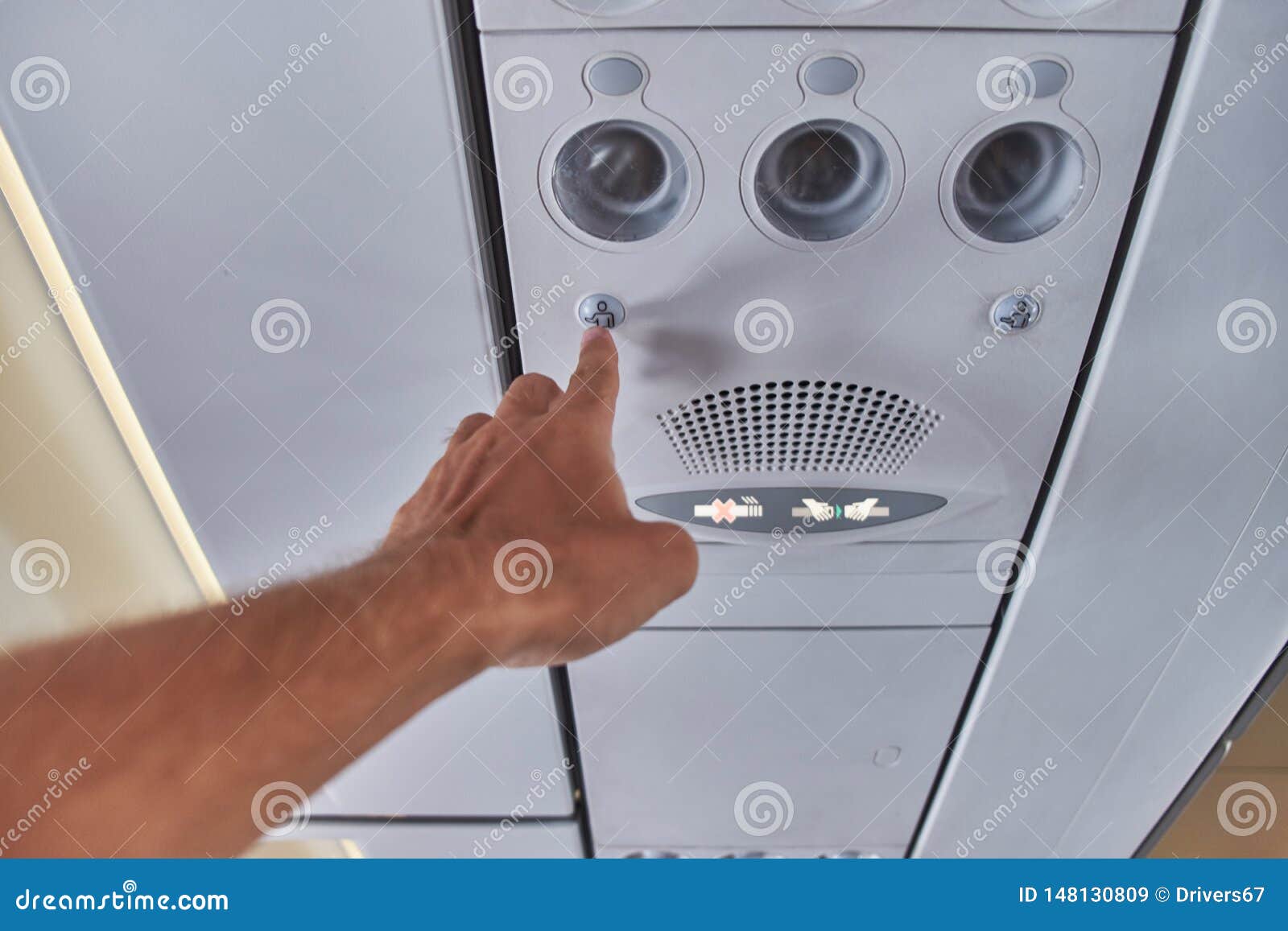 Flight Attendant Call Button. Air Conditioning in the Plane Stock Image ...