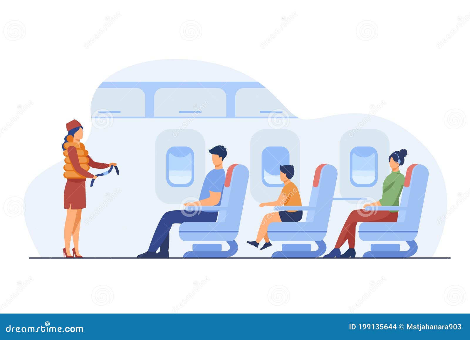 Stewardess Explaining Instructions For Passengers Female Flight ...