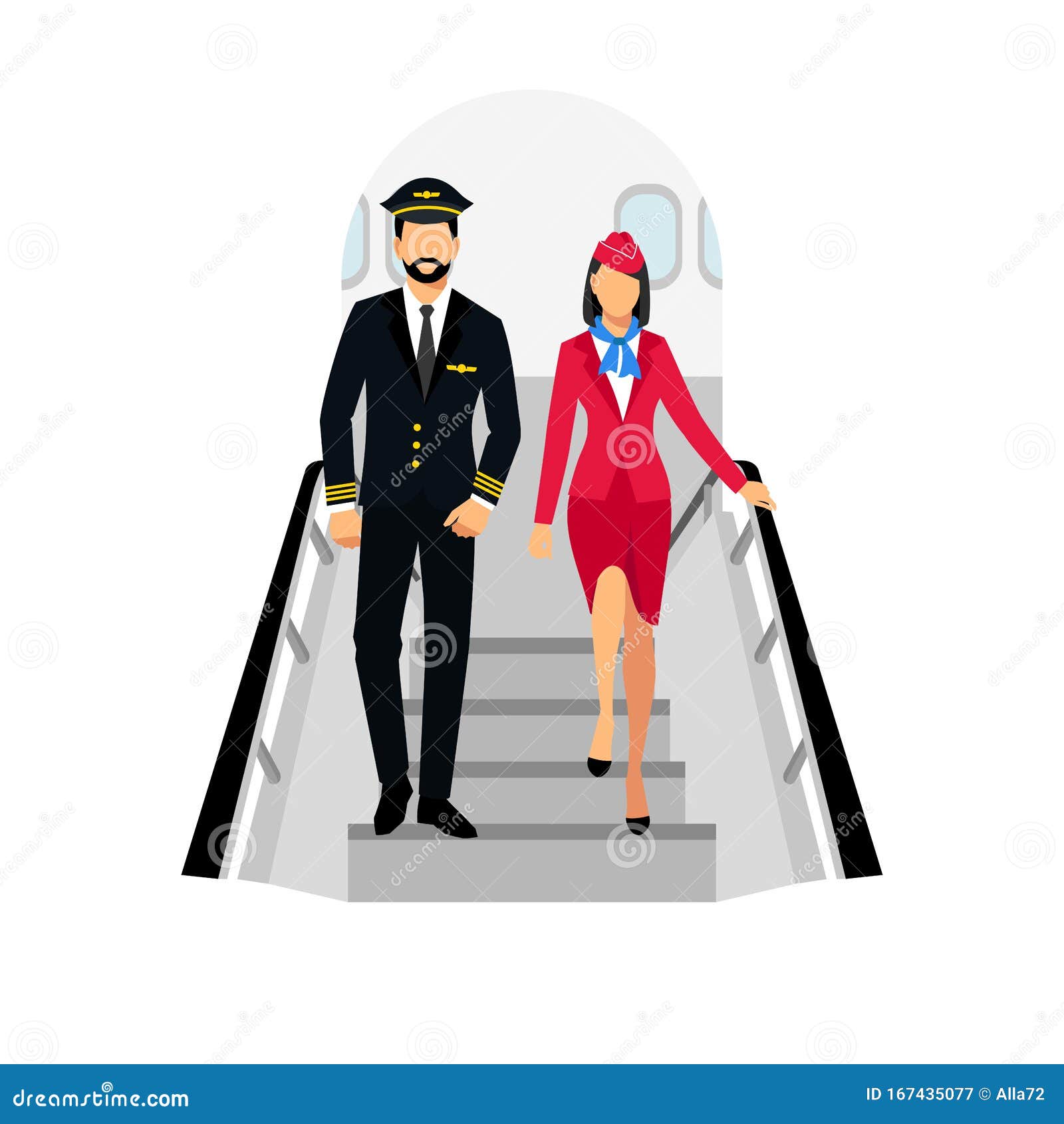 Flight Attendant and Pilot in Uniform Down the Ramp Stock Vector ...