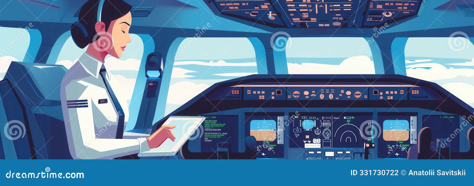 A Flight Attendant Reviews Important Documents while Seated in the ...