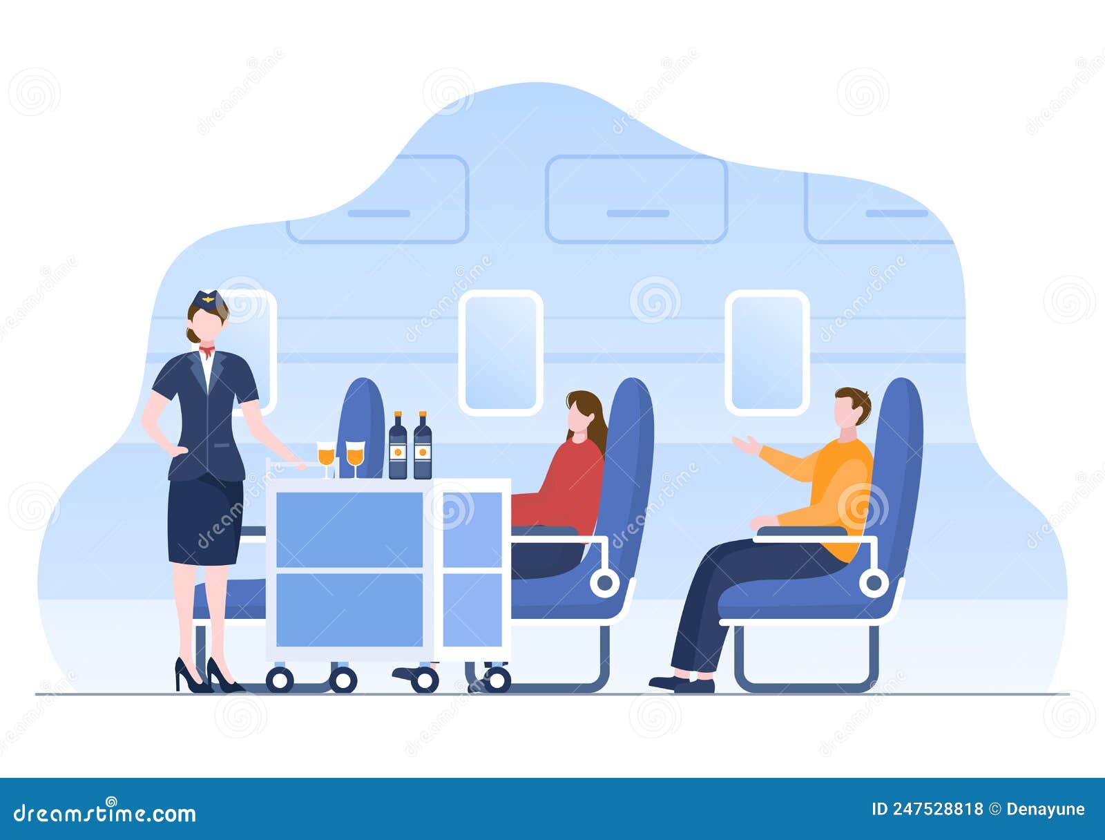 Flight Attendants Serve Passengers by Offering Drinks on Board in ...