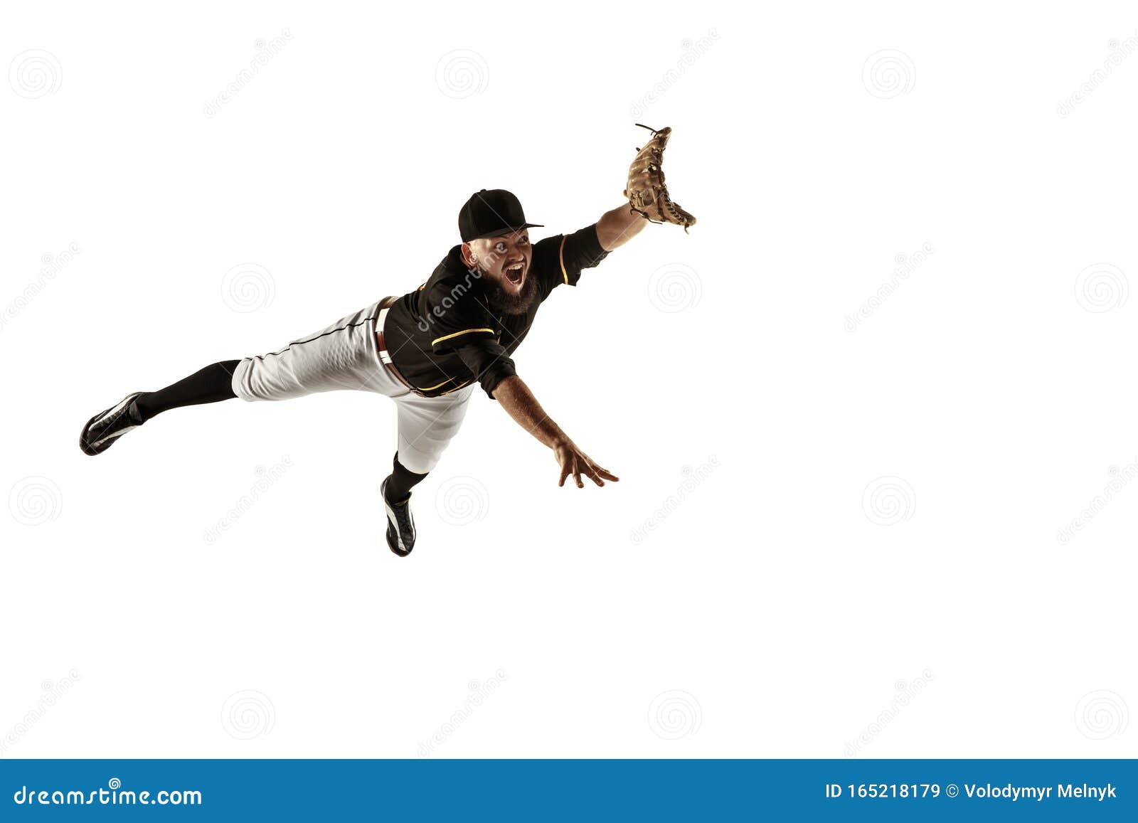 Baseball Player, Pitcher in a Black Uniform Practicing on a White ...