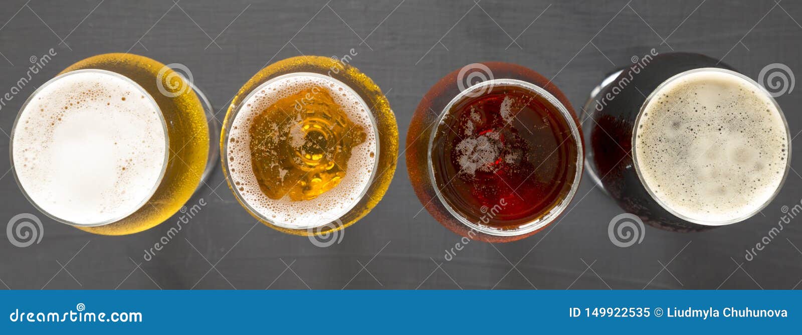 Flight of Beers, Top View. Black Background. Overhead, from Above ...