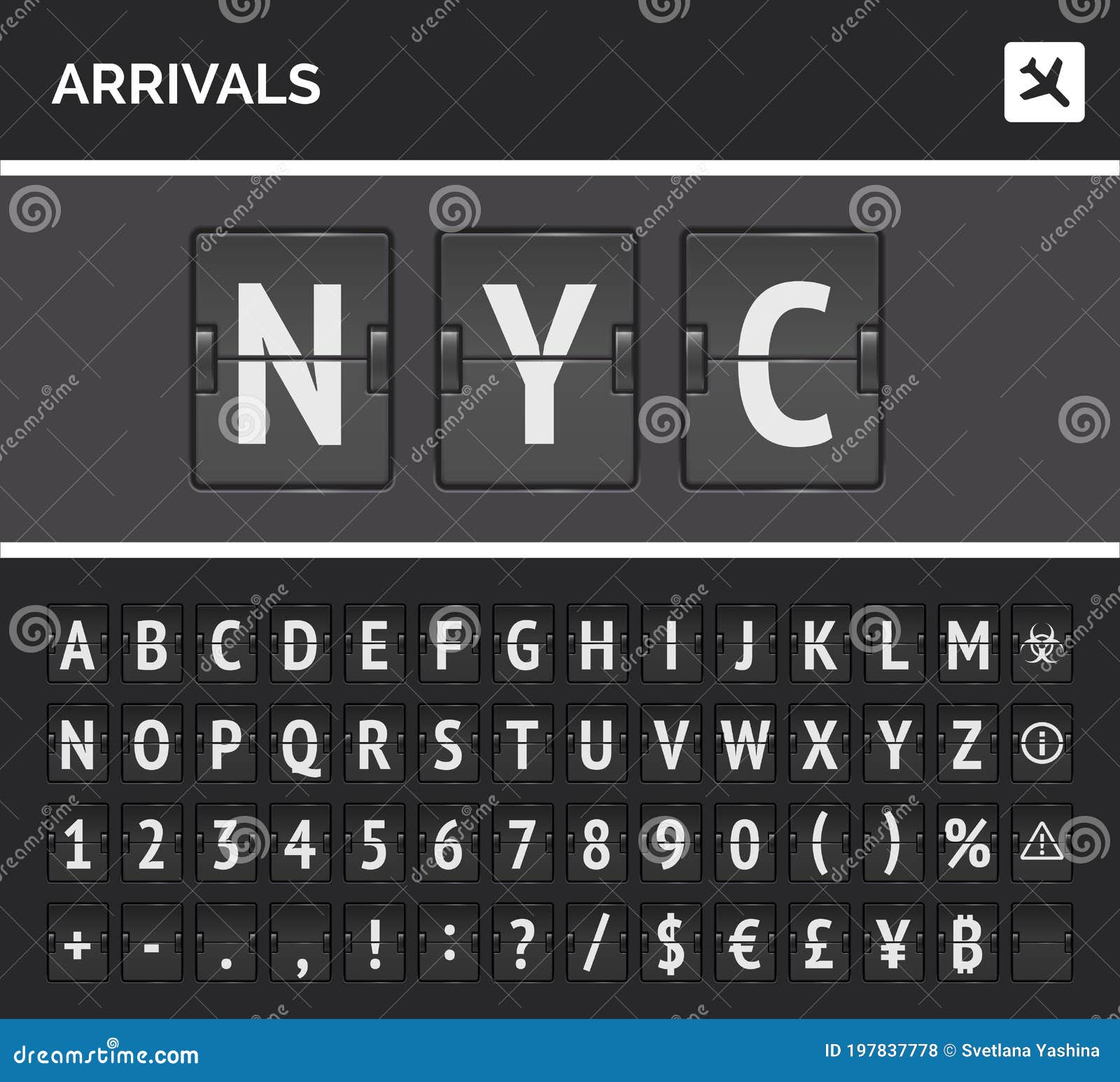 Flip Font. Airport Flight Board Info Panel Departure Destination ...