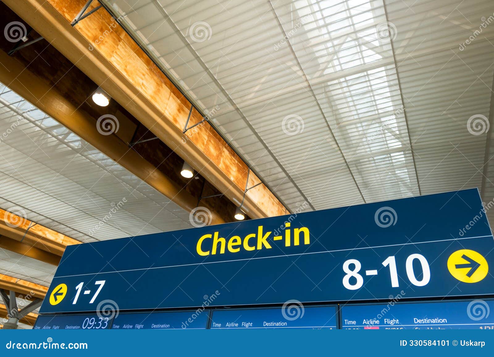 Flight Boarding Information Screen and Check-in Counter Sign in Airport ...