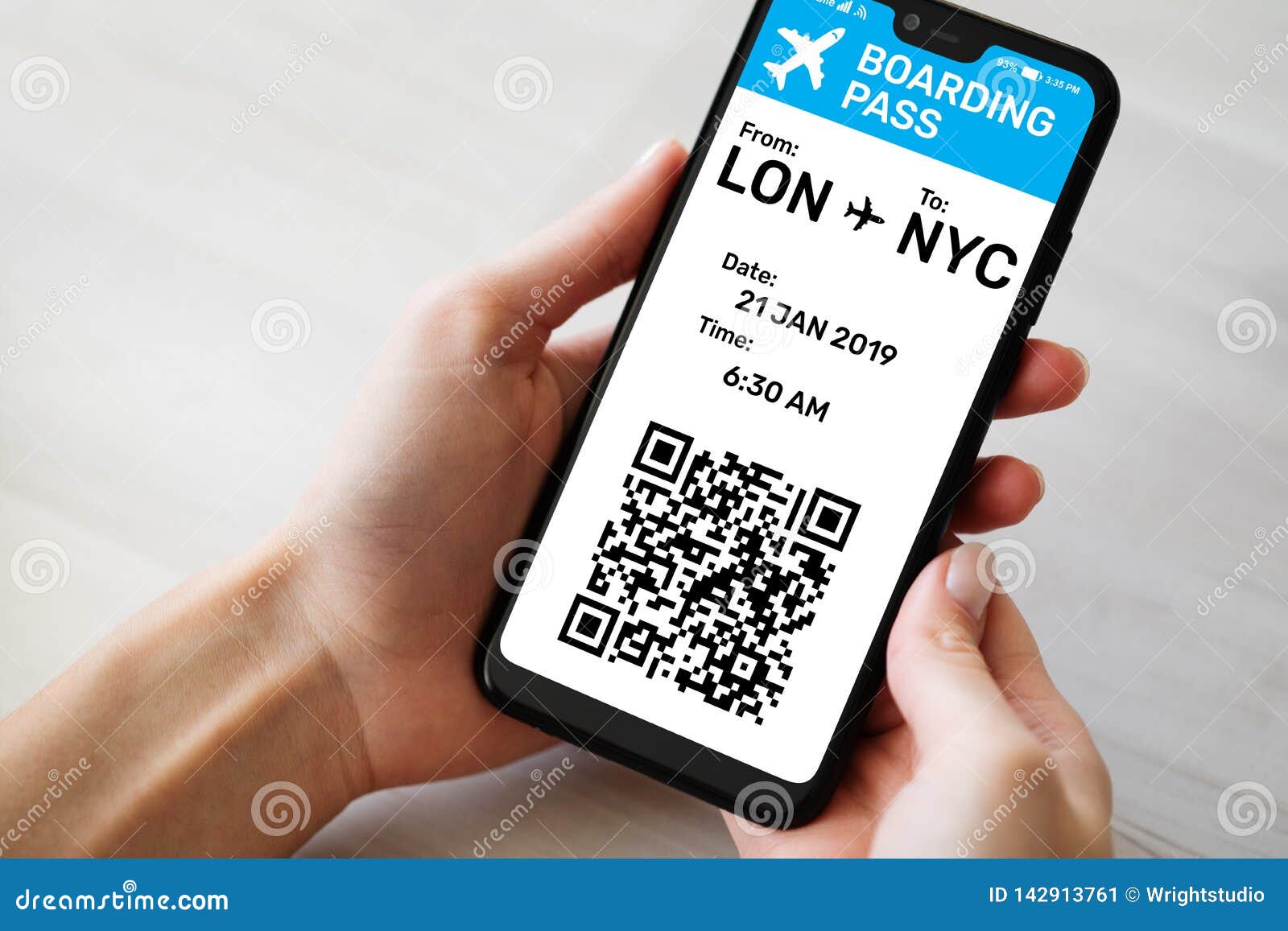 Flight Boarding Pass On Mobile Phone Screen Online Registration Internet Business And