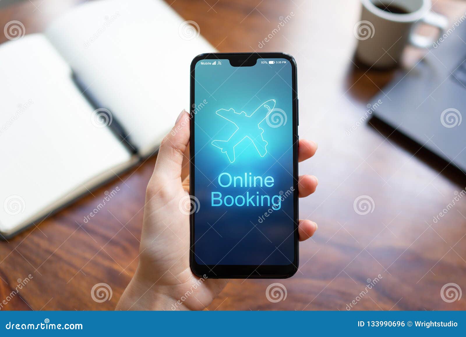 Flight Booking Application on Mobile Phone Screen. Business and ...