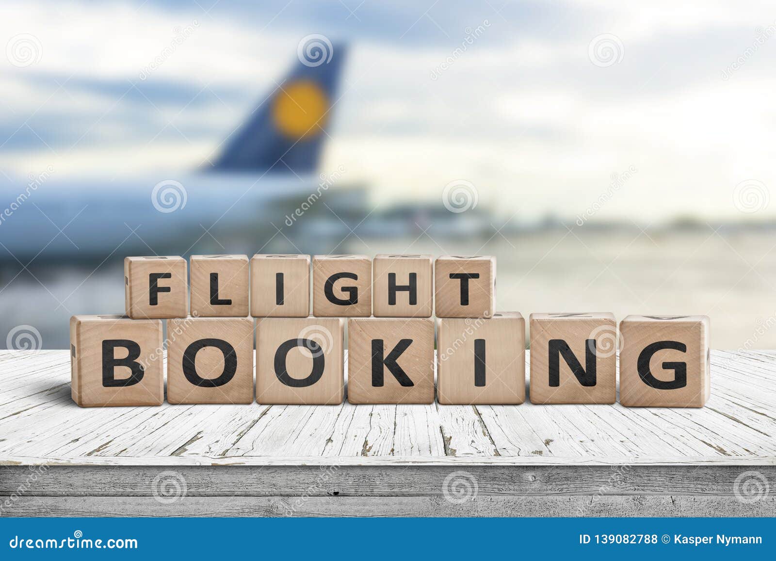 Flight Booking Sign at an Airport with a Plane Stock Photo - Image of ...