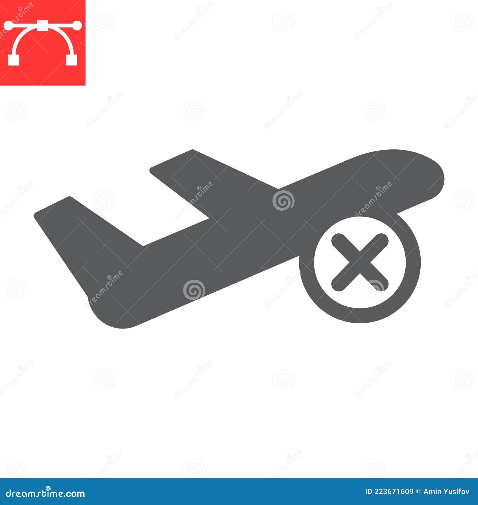 Flight Cancelled Glyph Icon Stock Vector - Illustration of icon ...