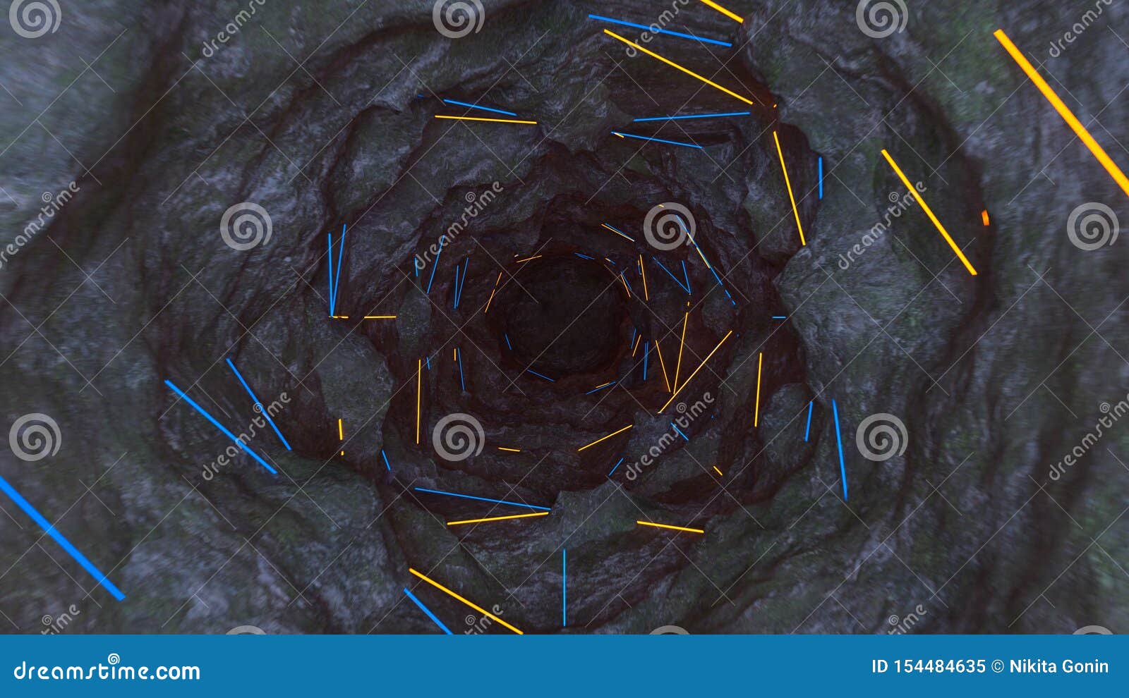 Flight through a Cave with Glowing Neon Lights 3D Rendering Stock ...