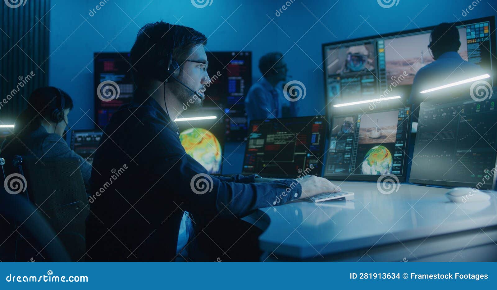 Flight Control Operator Claps Hands with Group of Workers after ...