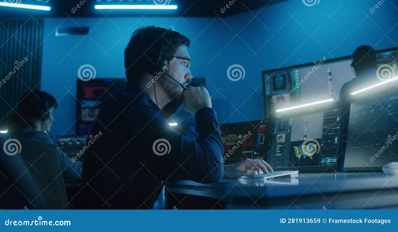 Flight Control Operator Claps Hands with Group of Workers after ...