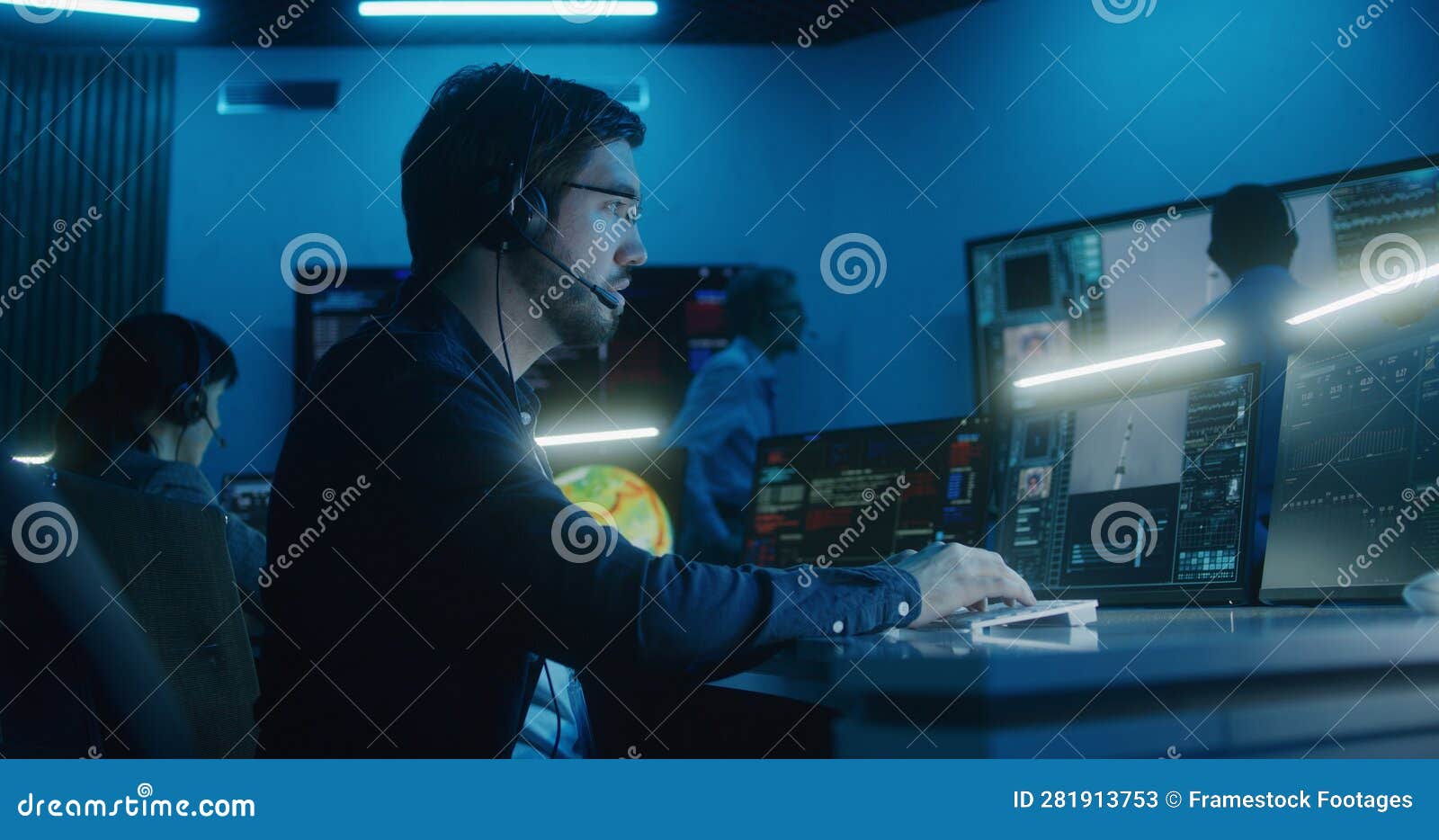 Flight Control Operator Claps Hands with Group of Workers after ...