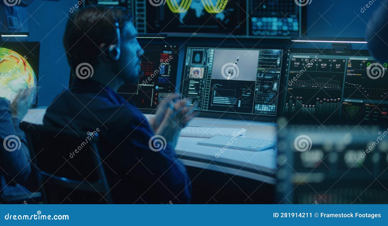 Flight Control Operators Clap Hands after Space Rocket Launch Stock ...