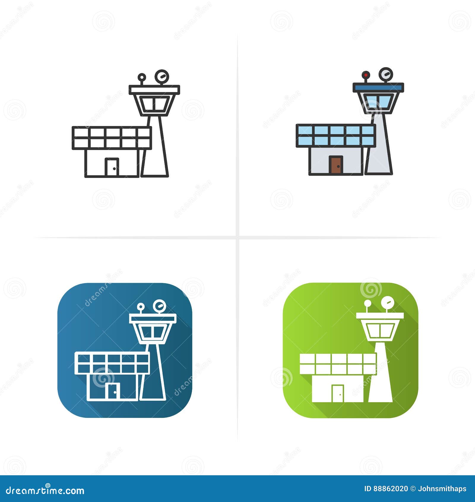 Flight Control Tower Icon. Flat Design, Linear Color Styles. Isolated ...