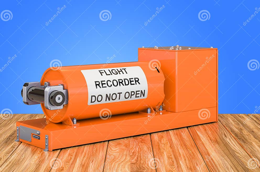 Flight Data Recorder, Black Box on the Wooden Table. 3D Rendering Stock ...