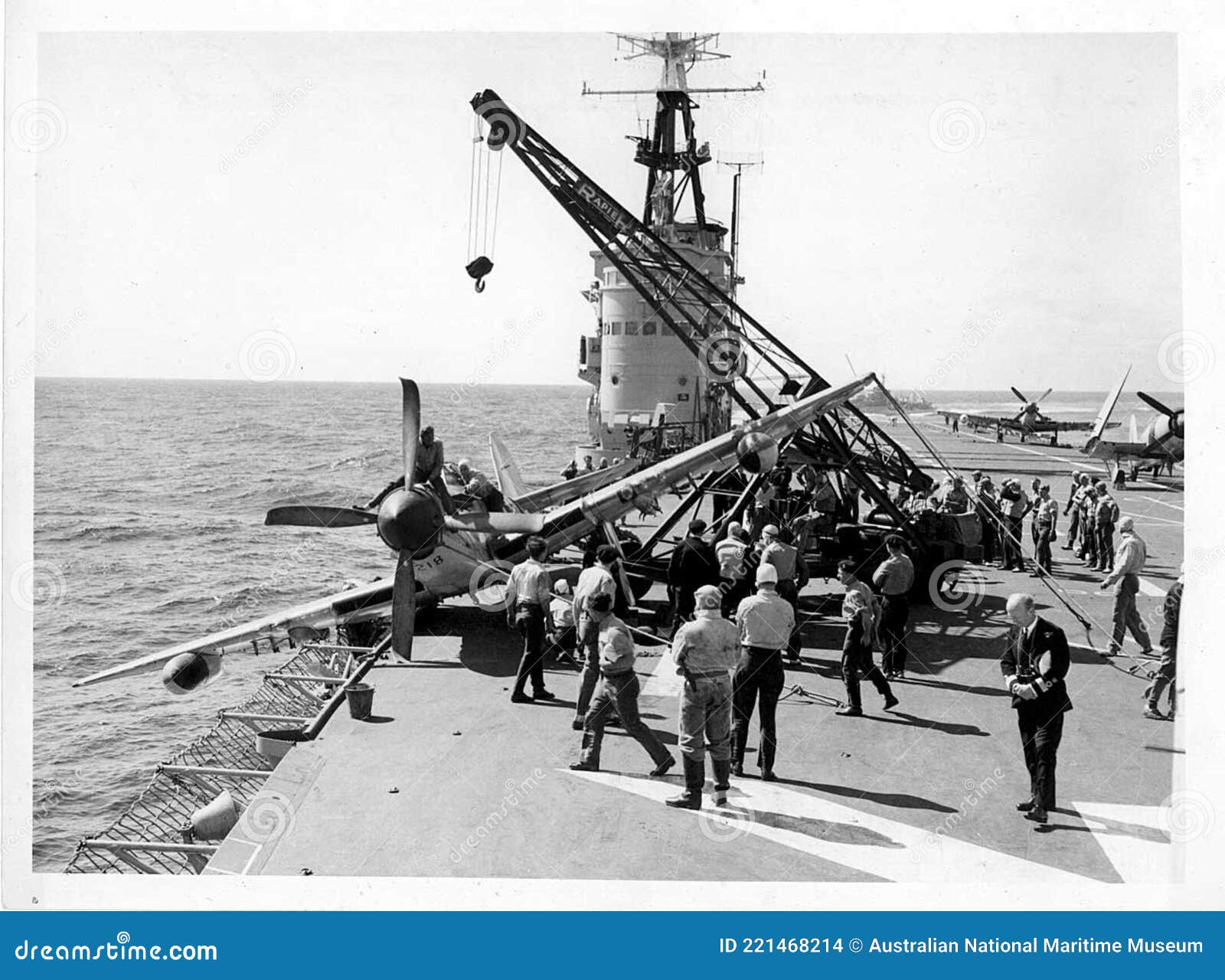 Flight Deck HMAS SYDNEY With A Damaged Fairey Firefly Picture. Image ...