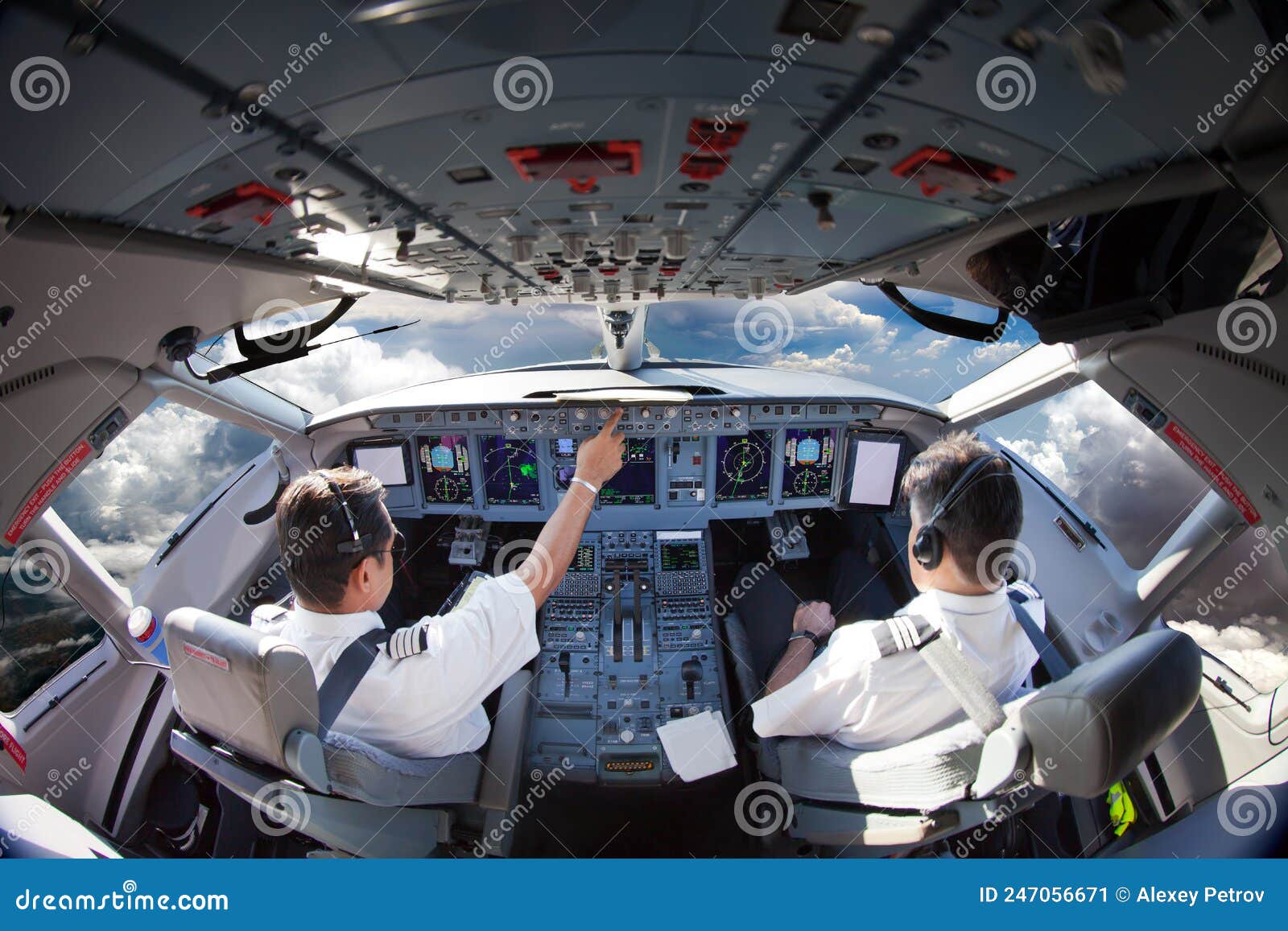 Flight Deck of Modern Aircraft. Pilots at Work Stock Image - Image of ...