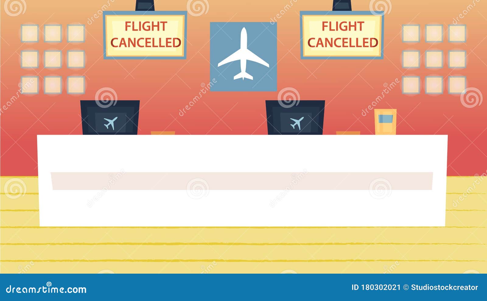 Flight Delay Or Cancel. Vector Flat Cartoon Illustration. Tired ...