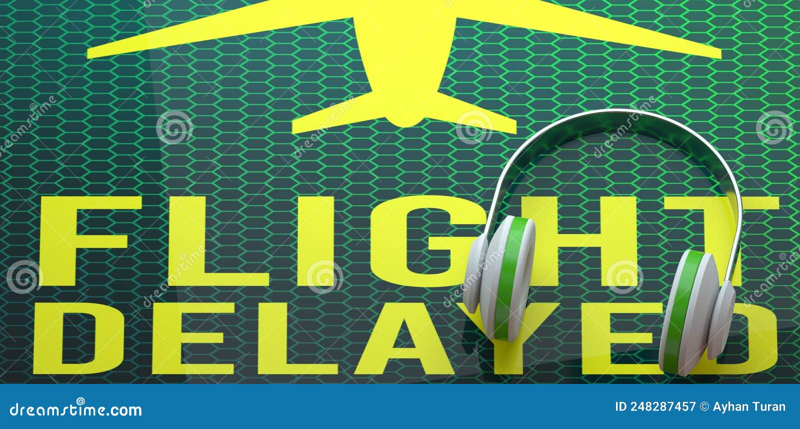 Flight Delayed and Wireless Headphone. 3d Render Stock Illustration ...