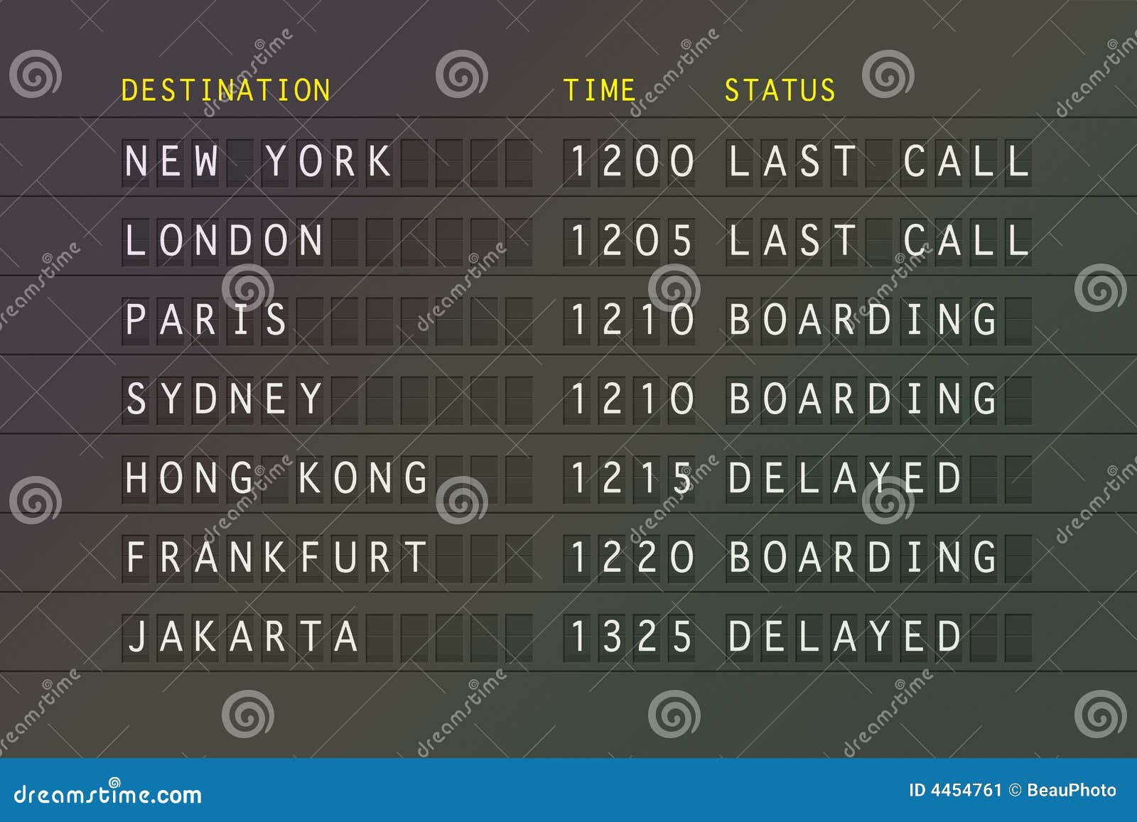 Flight departure board stock illustration. Illustration of board - 4454761
