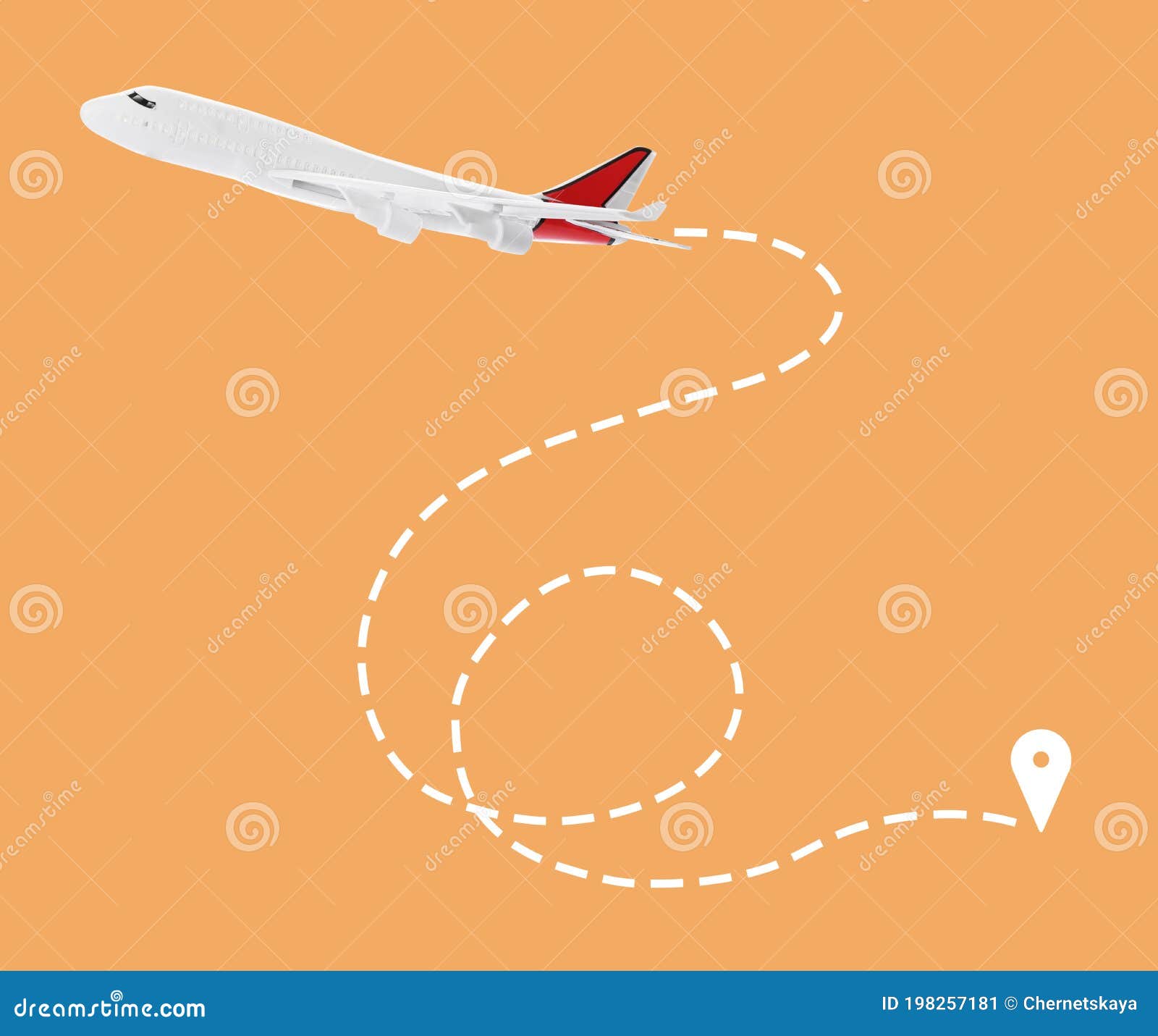 Flight Direction Illustration. Plane and Pin Connected by Dashed Line ...