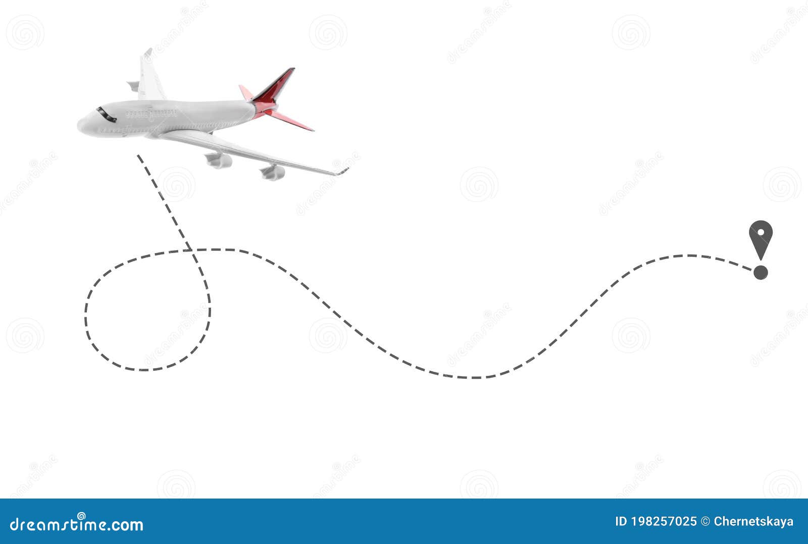 Flight Direction Illustration. Plane and Pin Connected by Dashed Line ...