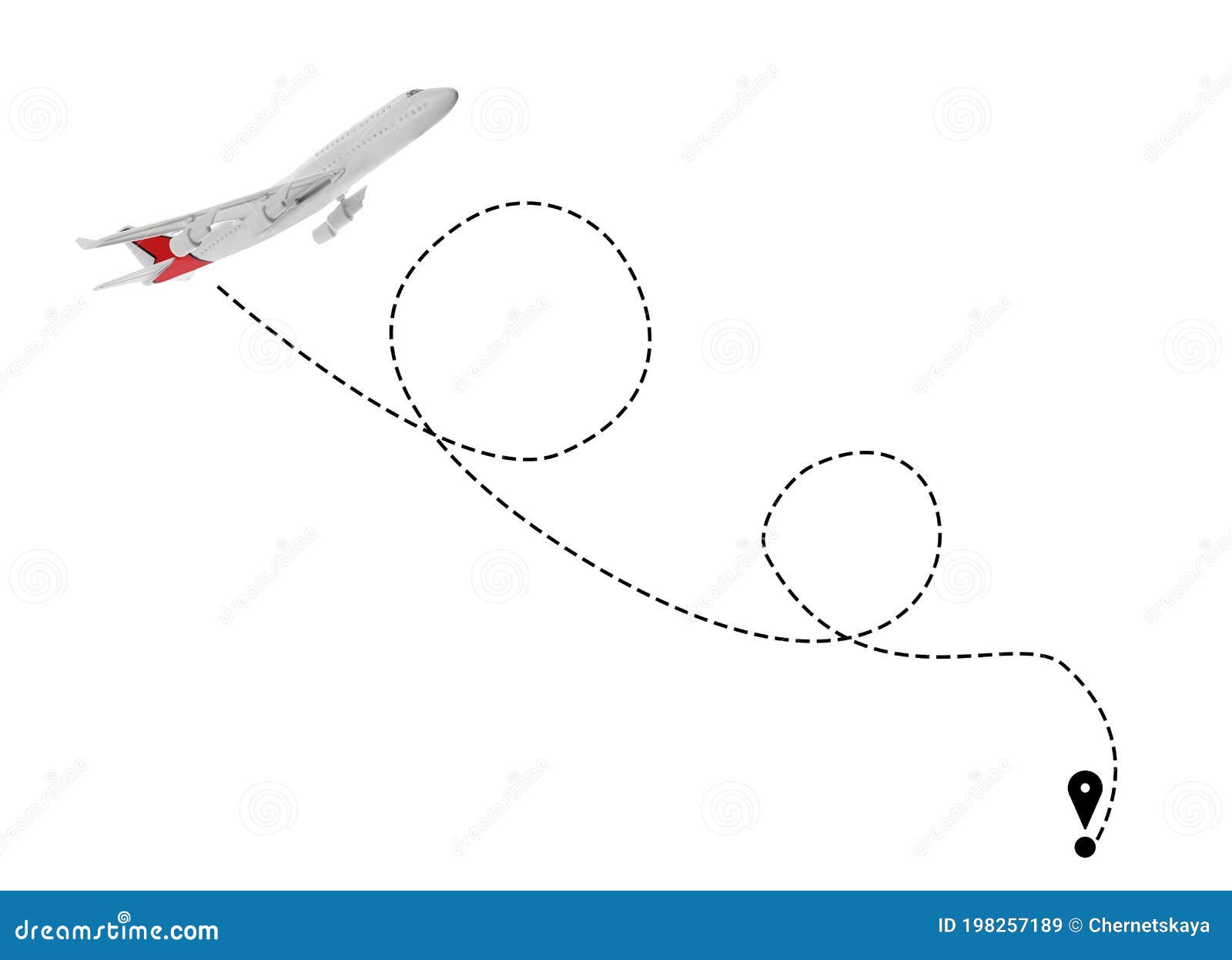 Flight Direction Illustration. Plane and Pin Connected by Dashed Line ...