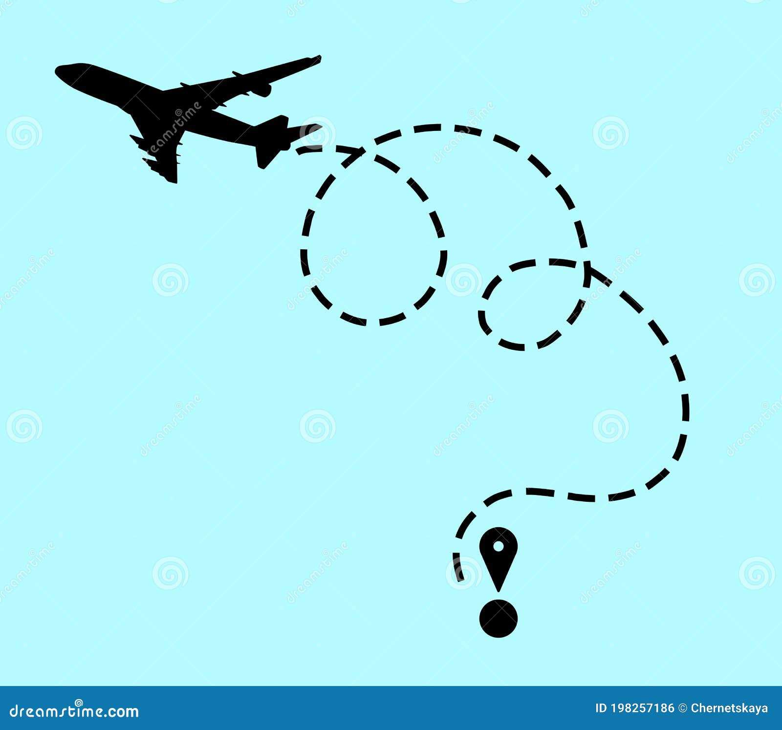 Flight Direction Illustration. Plane Silhouette and Pin Connected by ...