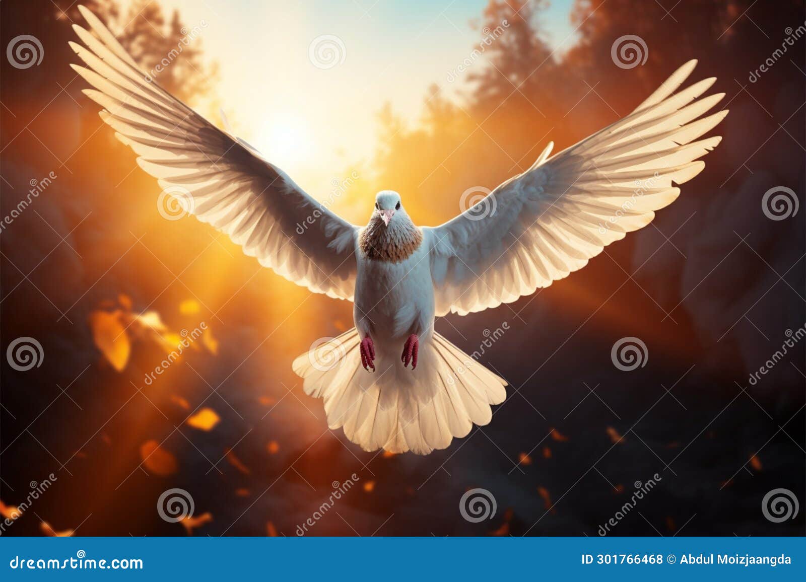Flight of a Dove, Gracefully Soaring through the Golden Sunlight Stock ...