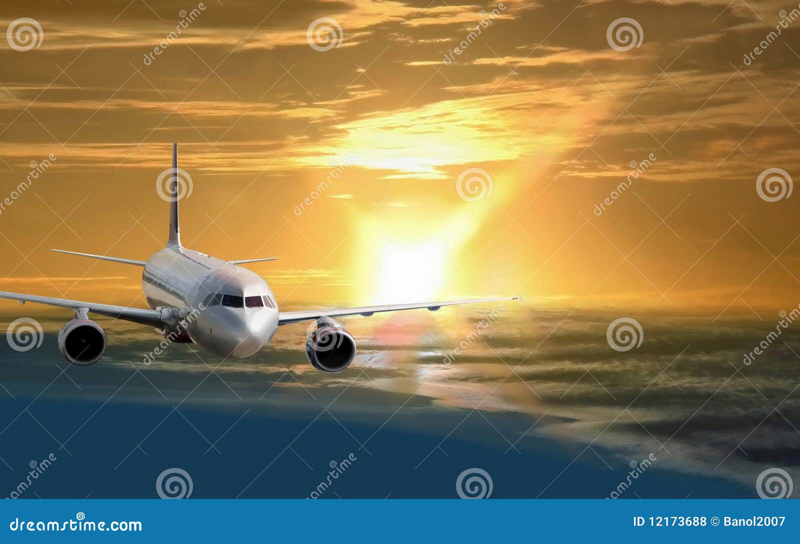Flight in golden morning stock photo. Image of airplane - 12173688