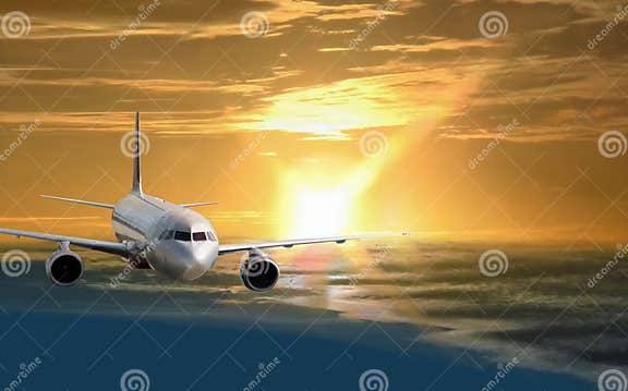 Flight in golden morning stock photo. Image of airplane - 12173688